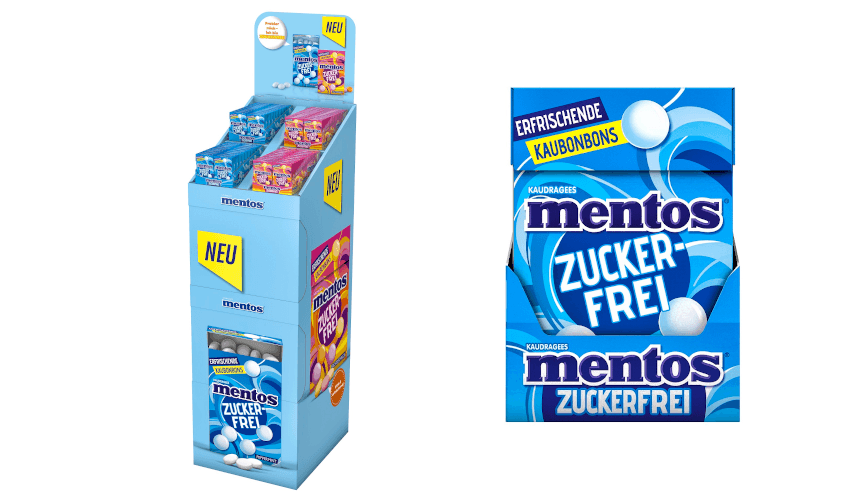 Mentos zuckerfrei Neuheiten am POS - display Magazin